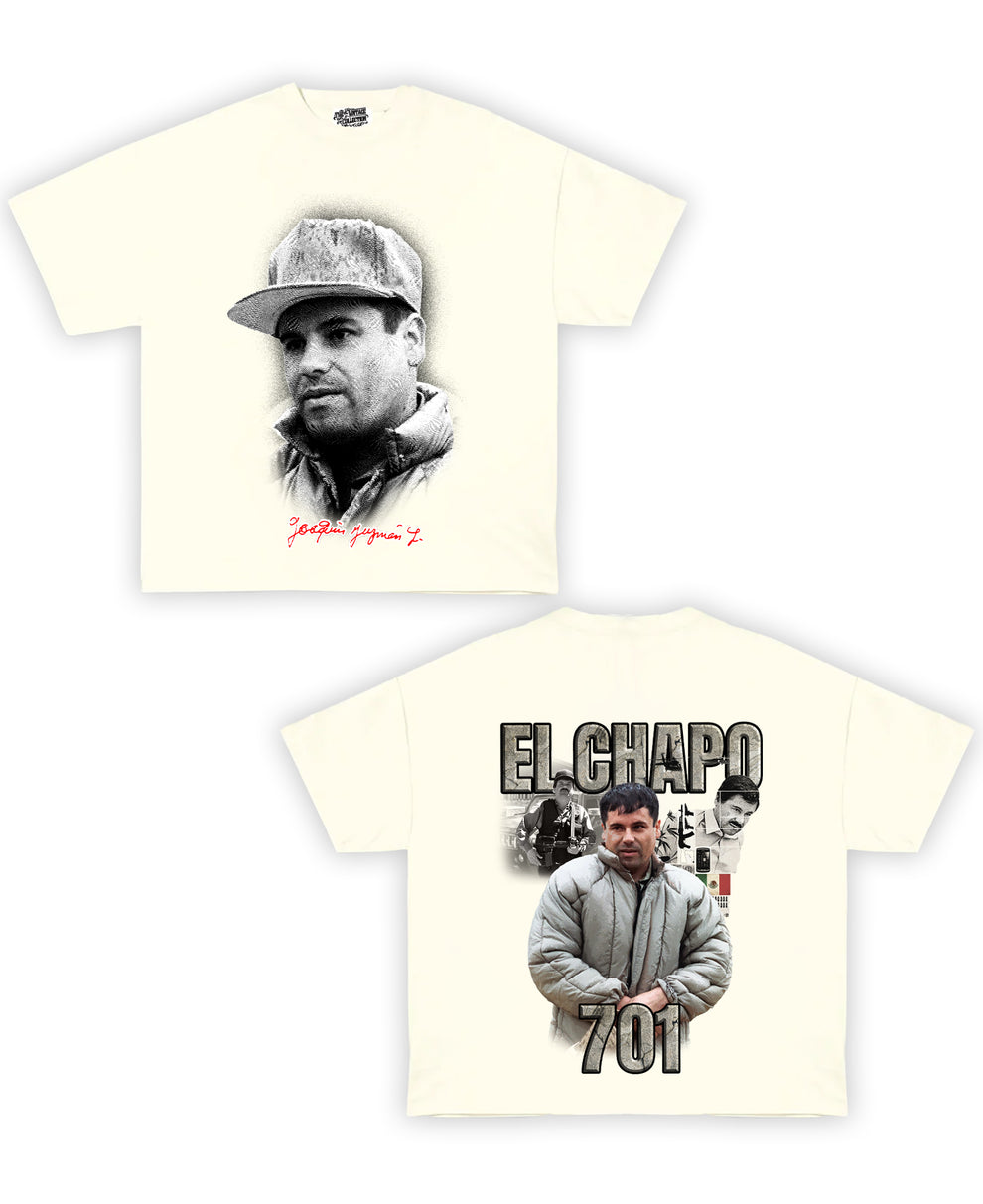 EL Chapo Tribute Vintage Shirt: Front/Back (White) – The Retro Collection
